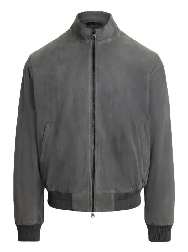 Polo Ralph Lauren Suede Bomber Jacket With Stand Collar - Grey