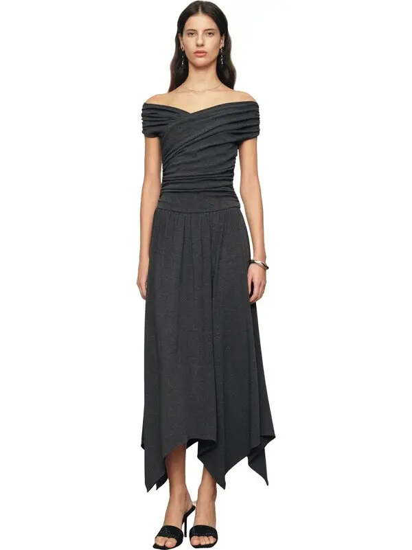 Fabrique Isabella Smocked Drape Sleeveless Dress In Brushed Cotton Blend - Grey