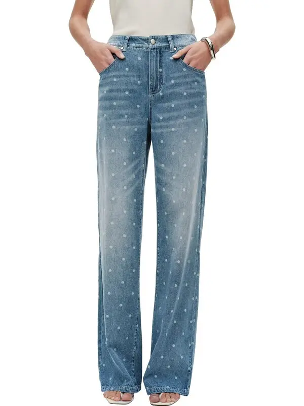 Fabrique Elyra Polka Dot Straight Wide Leg Jeans - Blue