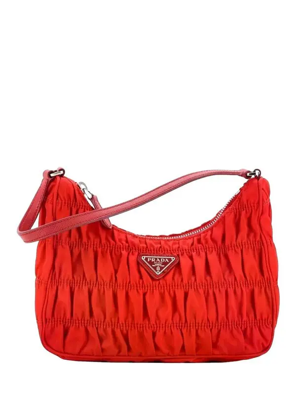 Prada Tessuto Gaufre With Saffiano Mini Hobo Bag - Red