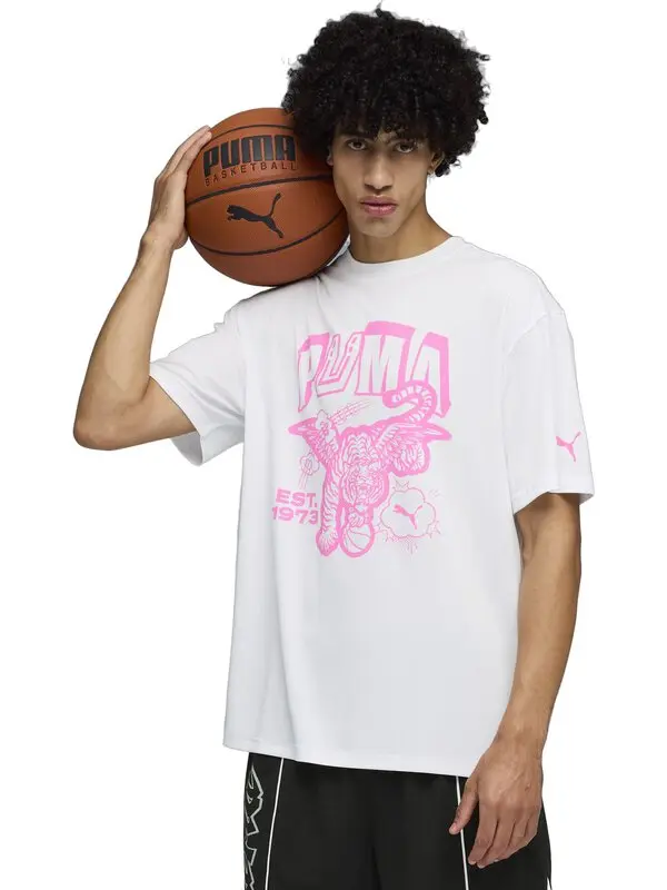 PUMA Graphic Print Crew Neck Short Sleeve T-shirt - White