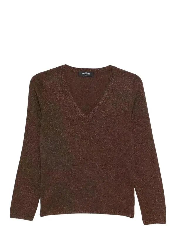 GRAN SASSO Metallic V-neck Sweater - Brown