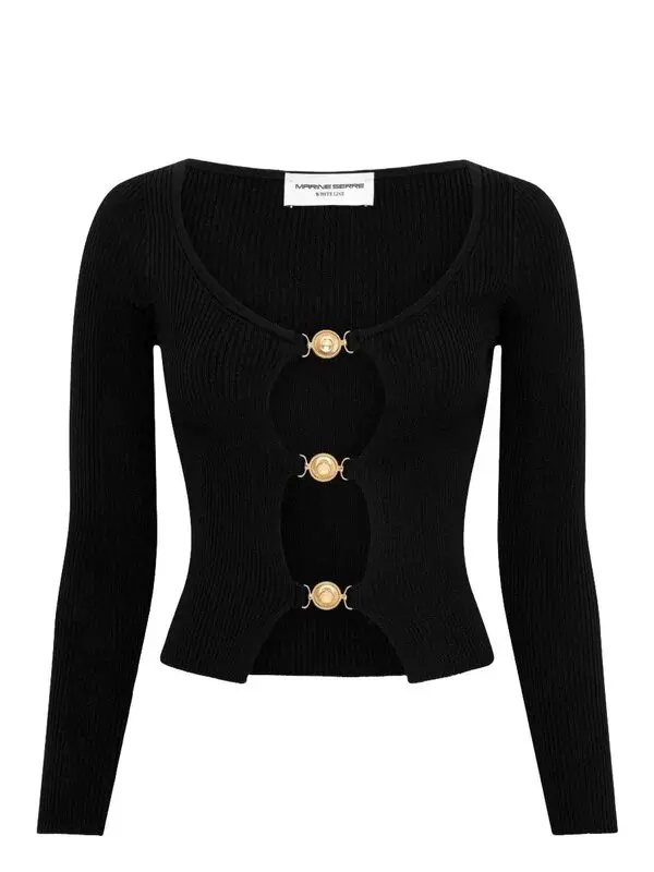 MARINE SERRE Cut-out Ribbed Cardigan With Moon Clips - Black