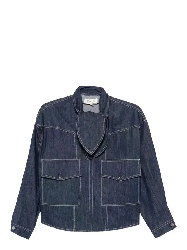 PSOPHIA Pussy-bow Blouse With Contrast Stitching - Blue