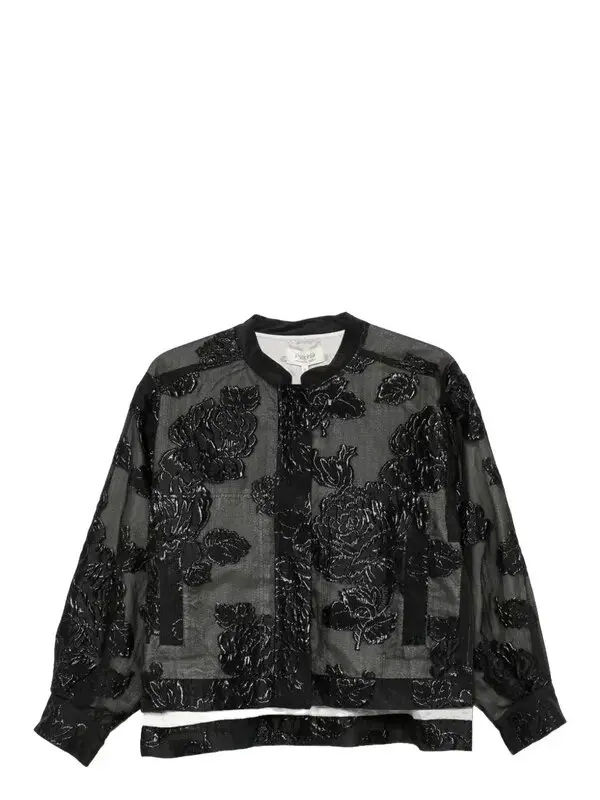 PSOPHIA Floral Fil-coupé Band Collar Jacket - Black