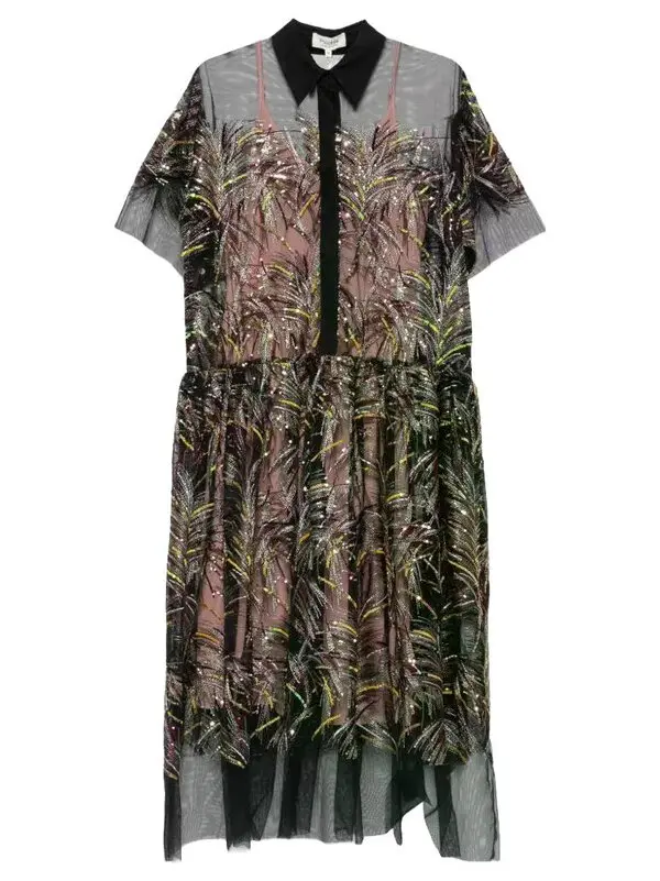 PSOPHIA Sequin Embellished Semi-sheer Midi Dress - Black
