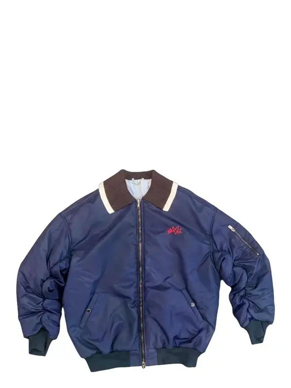 CHARLES JEFFREY Knitted Collar Padded Bomber Jacket - Blue