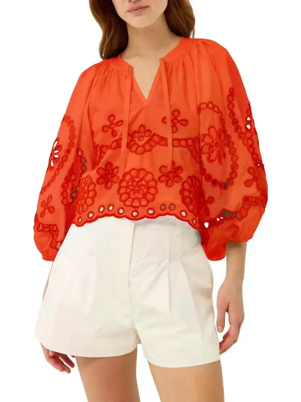 MARIE OLIVER Vara Broderie-anglaise Blouse - Orange