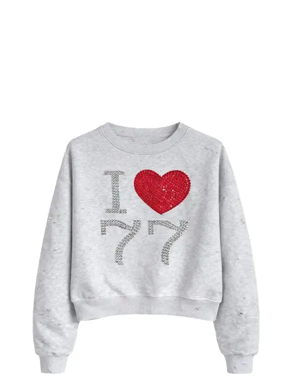 77 STUDIOS Rhinestone Embellished Distressed Sweatshirt - Grey