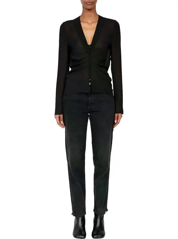 MAISON MARGIELA Gathered Chiffon V-neck Top - Black