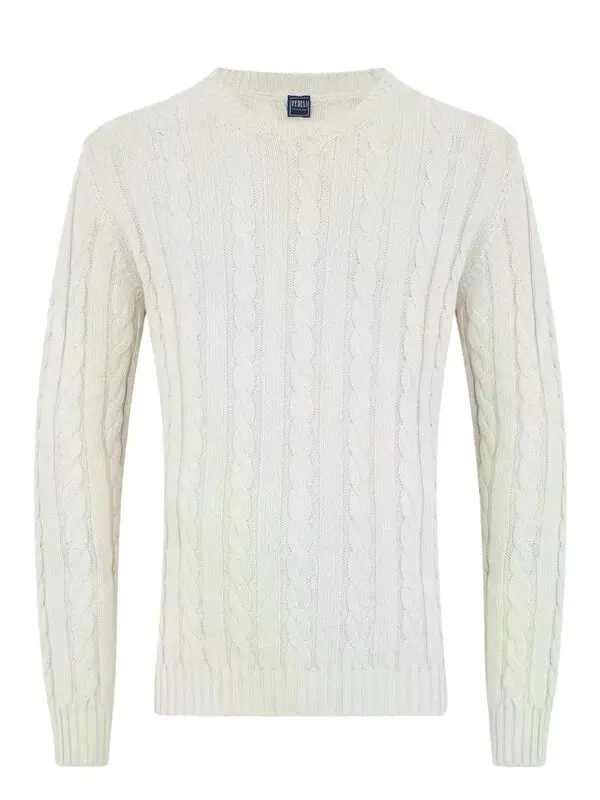 Fedeli Cable Knit Crew Neck Sweater - Neutrals