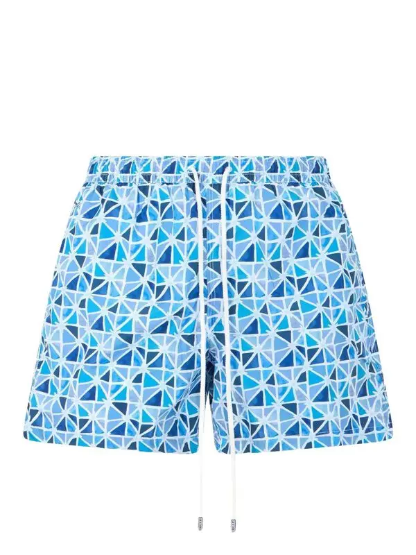Fedeli Geometric Print Swim Shorts - Blue