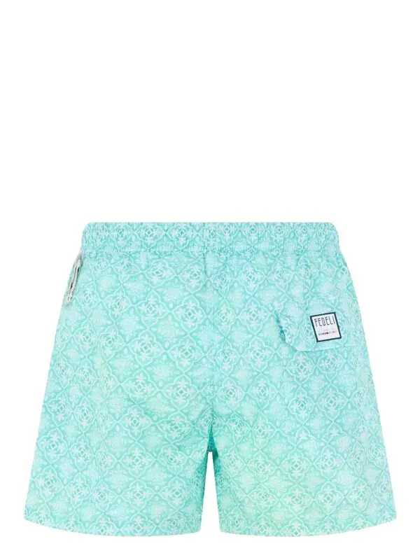 Fedeli Patterned Swim Shorts - Blue