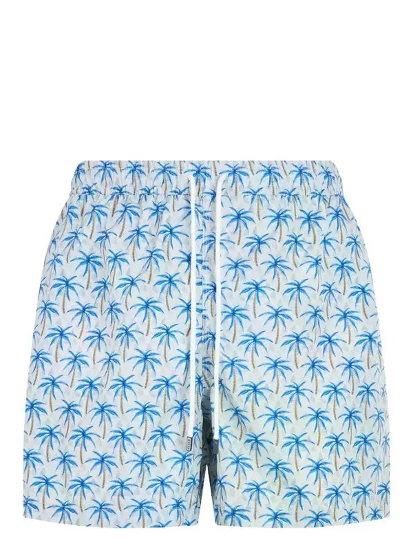 Fedeli Palm Tree Print Drawstring Shorts - Grey