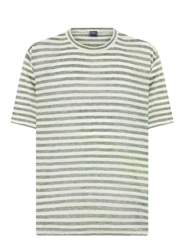 Fedeli Striped Linen T-shirt - Green