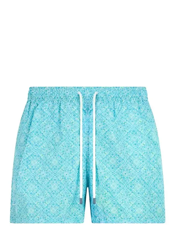 Fedeli Geometric Print Swim Shorts - Blue