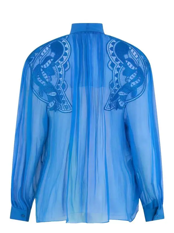 Alberta Ferretti Lace-panel Bow Blouse - Blue