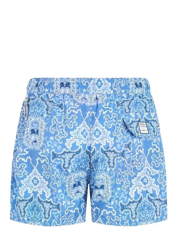Fedeli Graphic Print Drawstring Swim Shorts - Blue