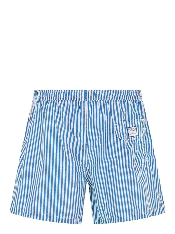 Fedeli Striped Drawstring Swim Shorts - Blue