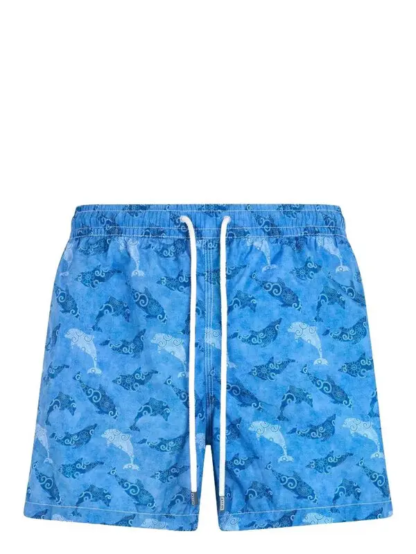 Fedeli Dolphin Print Swim Shorts - Blue