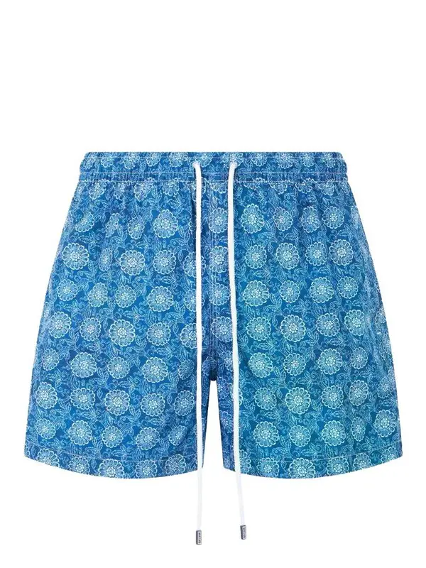 Fedeli Floral Print Swim Shorts - Blue