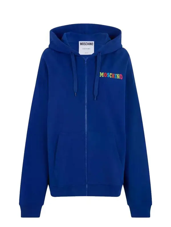 Moschino Print Zip-up Hoodie - Blue