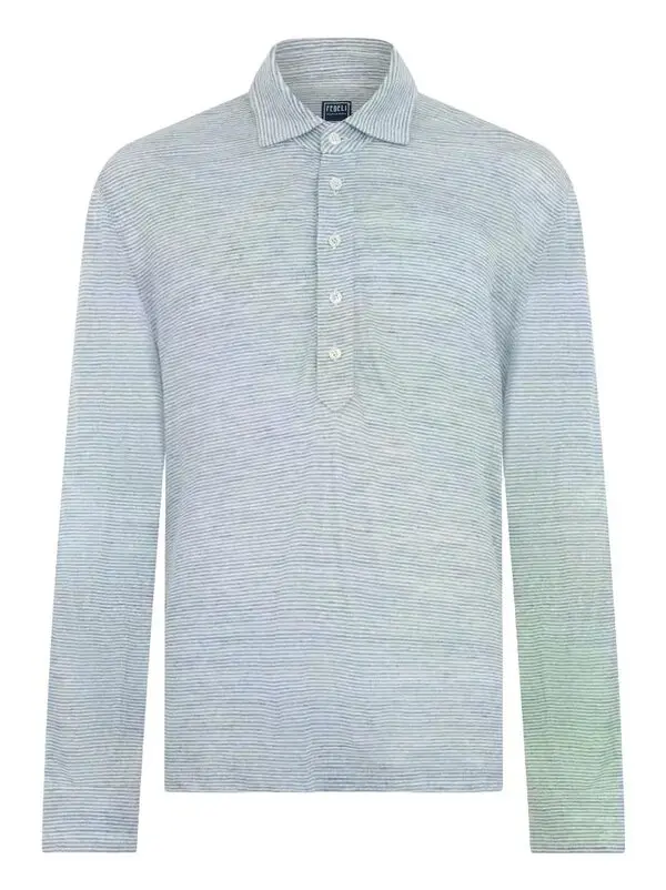 Fedeli Striped Long-sleeve Polo Shirt - Blue