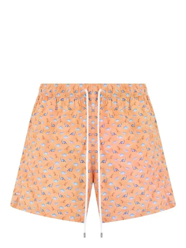 Fedeli Swim Shorts With Dinosaur Print - Orange