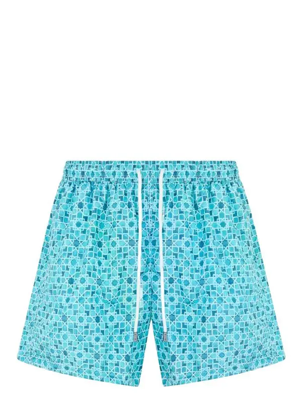 Fedeli Geometric Print Swim Shorts - Blue