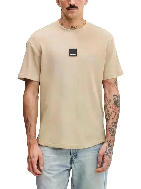 Karl Lagerfeld Waffle-knit Logo-patch T-shirt - Neutrals