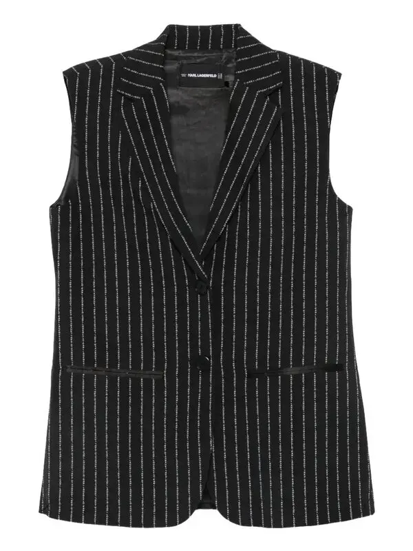 Karl Lagerfeld Logo-pinstripe Tailored Sleeveless Blazer - Black