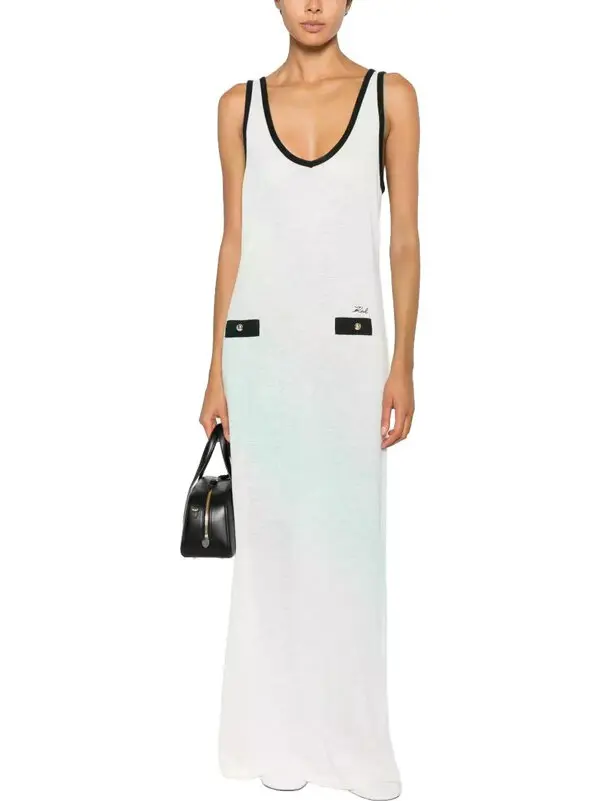 Karl Lagerfeld Logo-embroidered Contrast-trim Maxi Dress - Neutrals