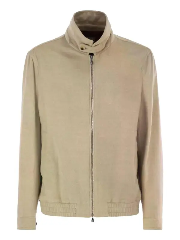 Brunello Cucinelli Sand Virgin Wool Stand Collar Zip Jacket - Neutrals