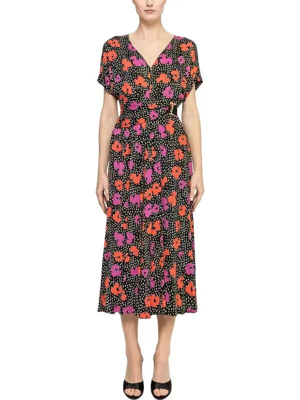 NISSA Floral-print Viscose Midi Dress - Black