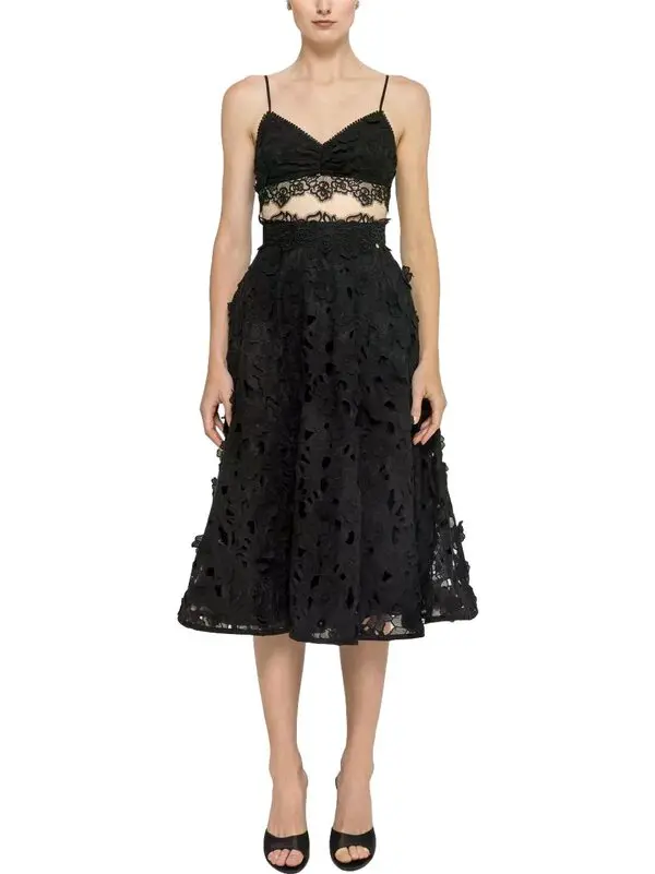 NISSA 3d Floral Embroidery Cotton Crop Top - Black