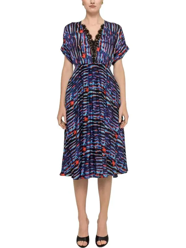 NISSA Printed Viscose Midi Dress - Blue