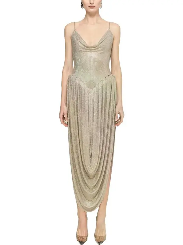 NISSA Exaggerated Hip Maxi Dress With Draped Neckline - Silver