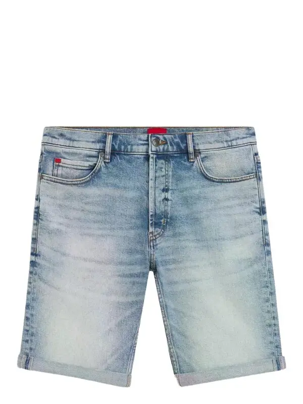 Hugo Logo Patch Denim Shorts - Blue