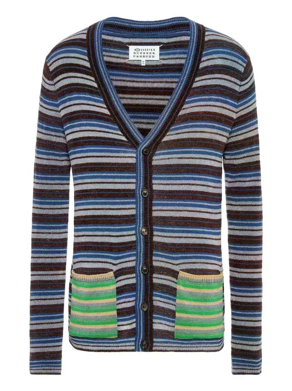 MAISON MARGIELA Striped Wool Cardigan - Blue