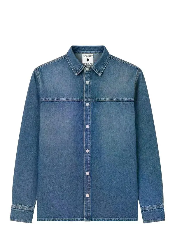 COUNTY OF MILAN Cross-print Denim Shirt - Blue
