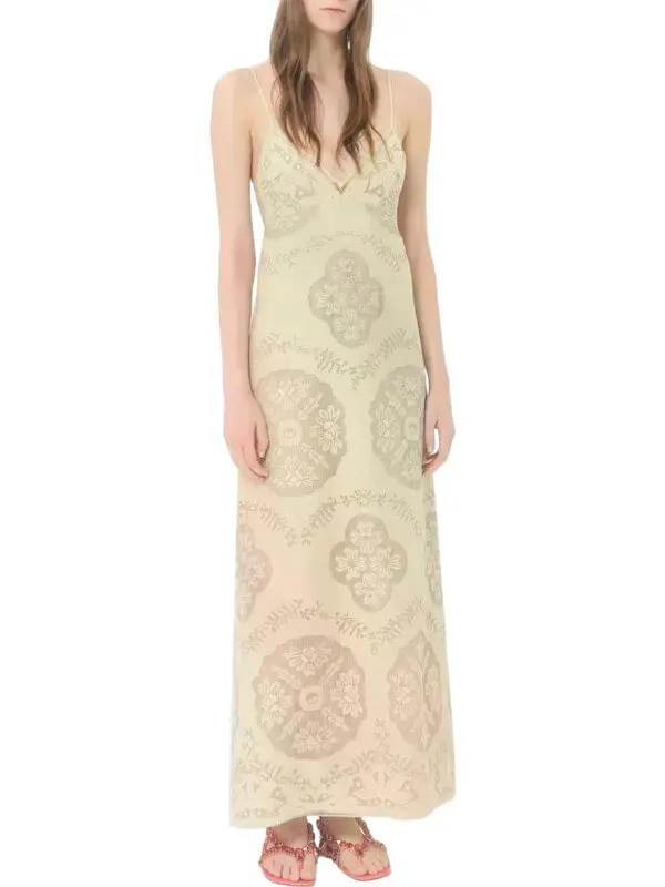 Valentino Garavani Midi Dress In Floral Stamp Blanket - Neutrals