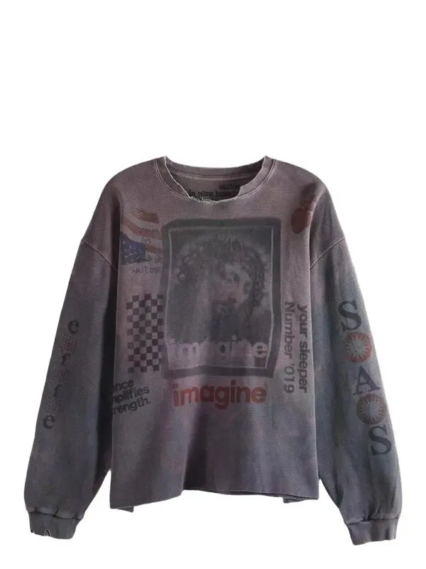 SAITOS Graphic-print Waffle-knit T-shirt - Grey