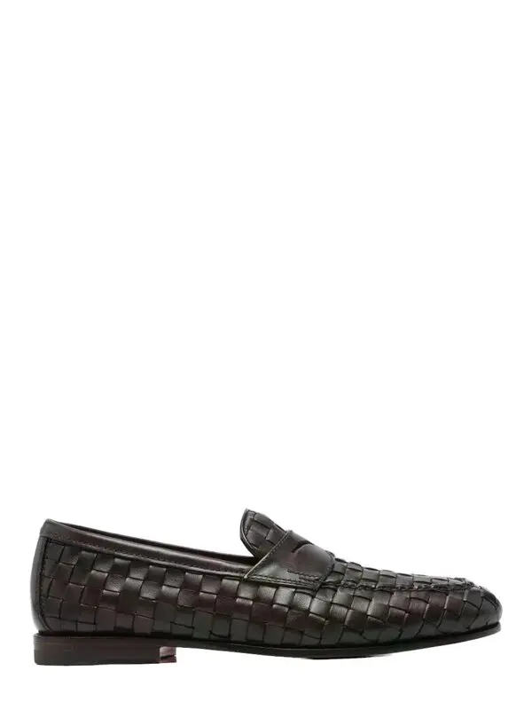 Santoni Woven Leather Loafers - Brown