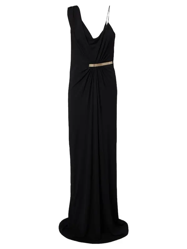 TOM FORD Draped Gathered Crêpe Jersey Gown - Black