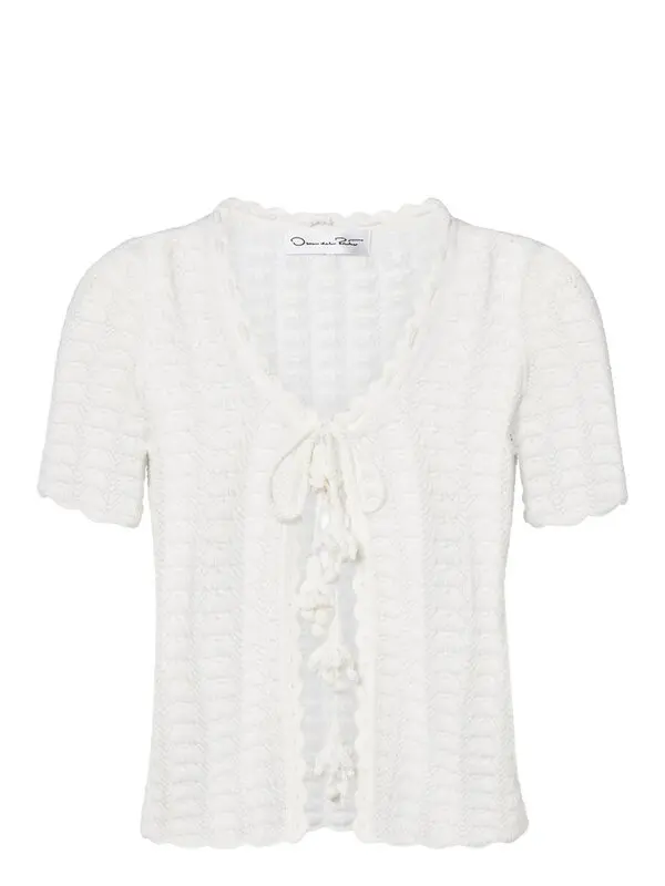 Oscar De La Renta Pointelle Cotton And Silk Cardigan - White
