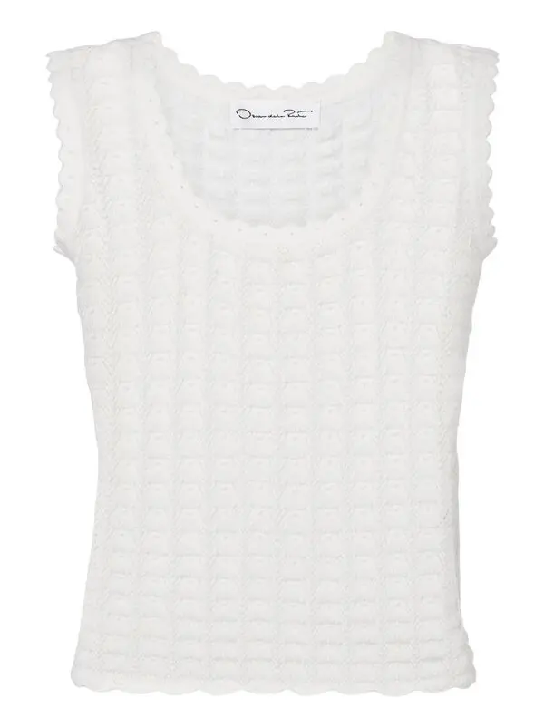 Oscar De La Renta Pointelle Cotton And Silk Tank Top - White
