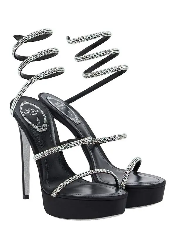 Rene Caovilla Embellished Leopard Print Platform Stiletto Sandals - Black