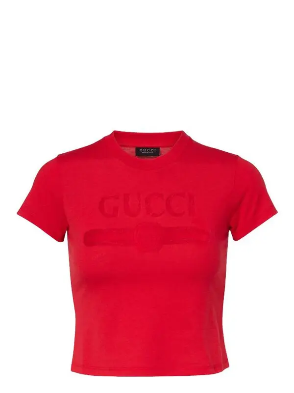 Gucci Logo Cropped Cotton-blend Jersey T-shirt - Red