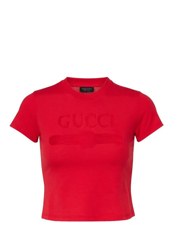 Gucci Logo Cropped Cotton-blend Jersey T-shirt - Red