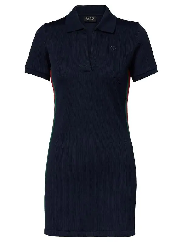 Gucci Web Stripe Ribbed-knit Jersey Polo Dress - Blue